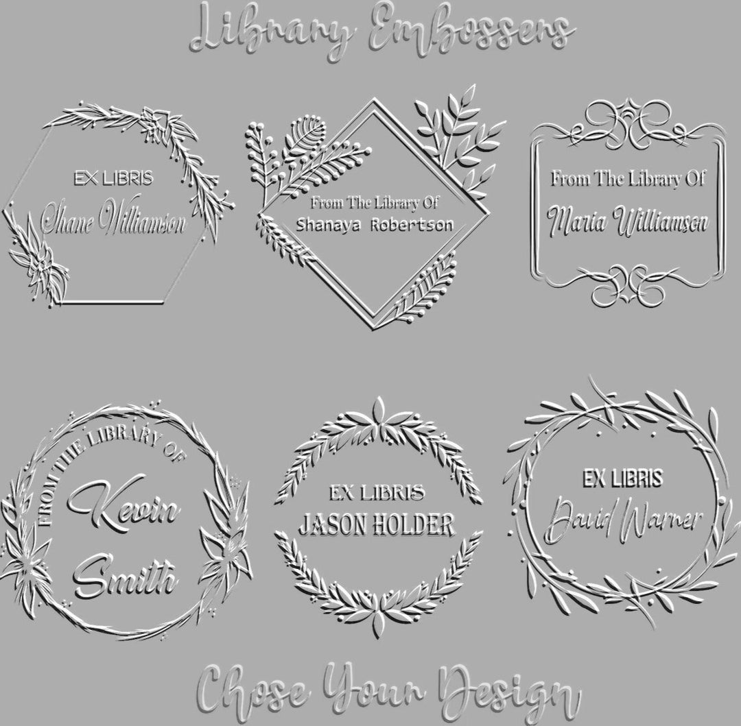 Book Stamp, Embosser Stamp, Library Embosser, 6 Designs From the Library of Embosser, Book ...
