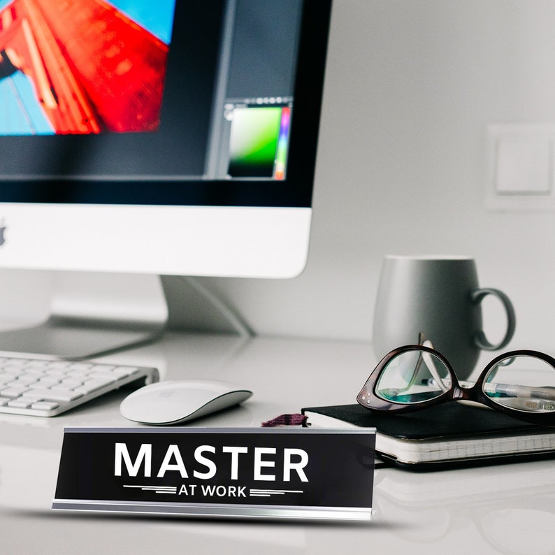 Funny Desk Name Plate: Master at Work, Custom Office Gift (2x8 Inches ...