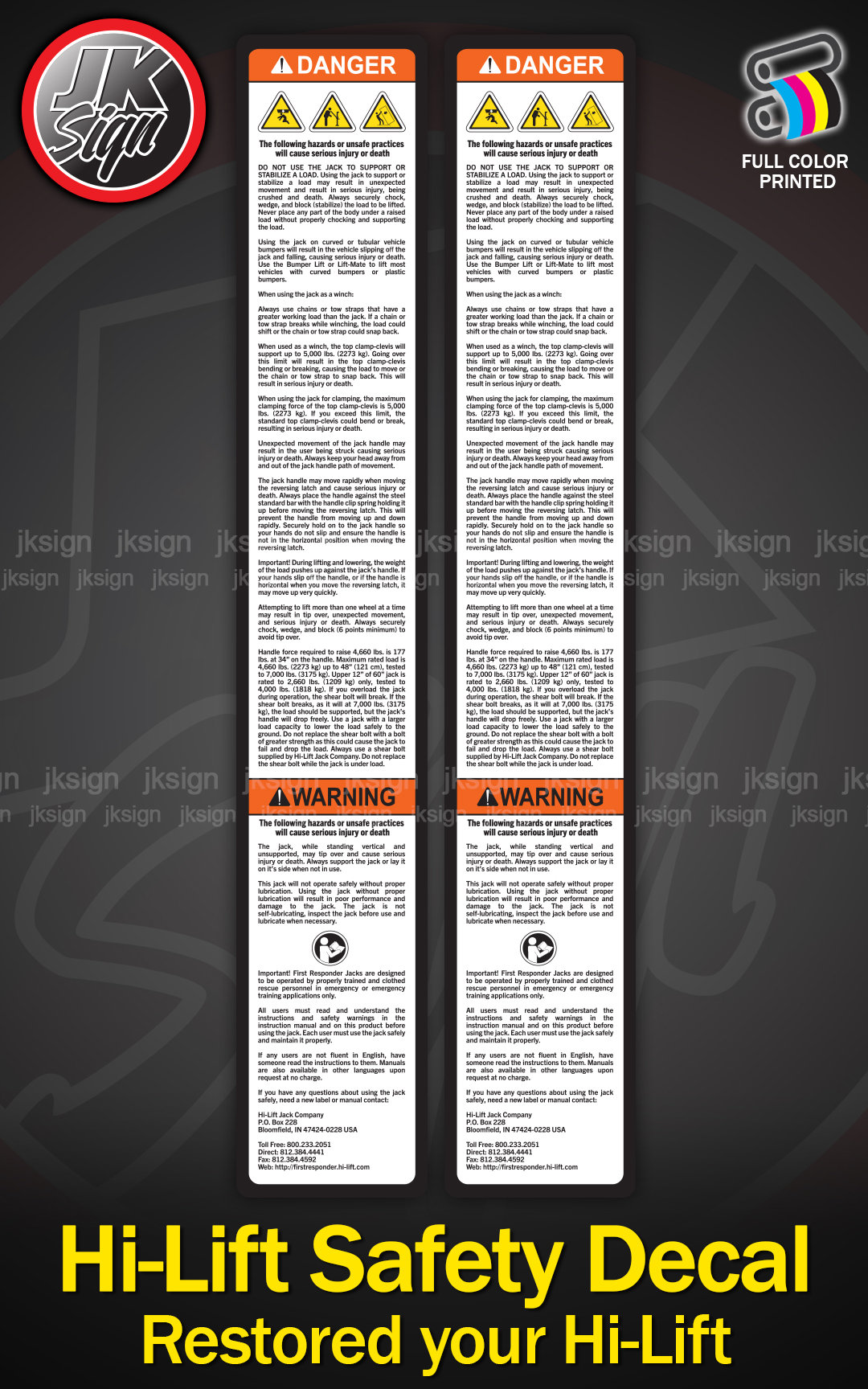 Safety Decal to Restore Your Hi-lift Jack Fits on All Models Off-road ...