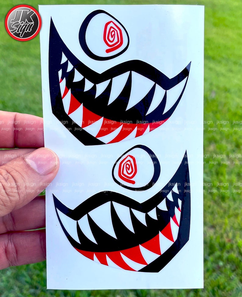 Crazy Angry Face Shark Teeth Decal 2 DECALS for Window | Etsy
