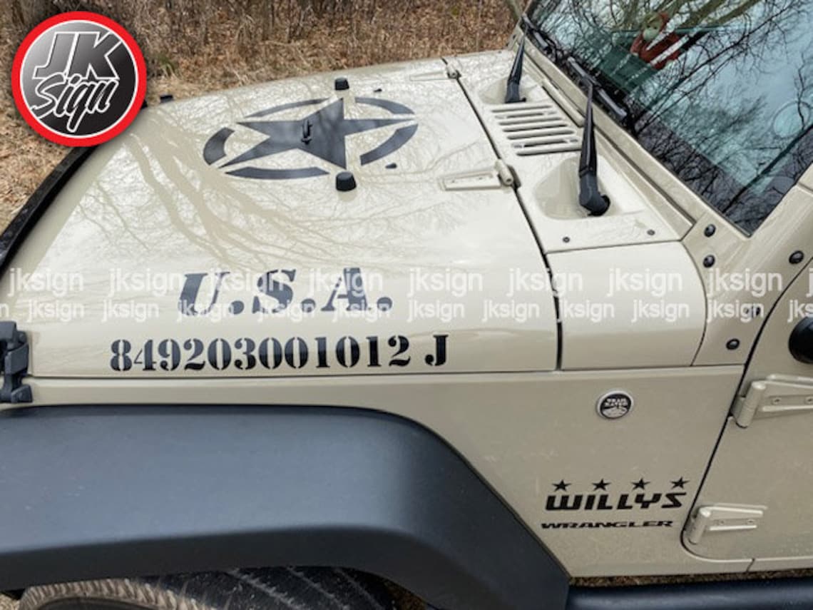 WW2 Set Vinyls Decals Military Restoration Kit USA Army Fits on Jeep JK ...