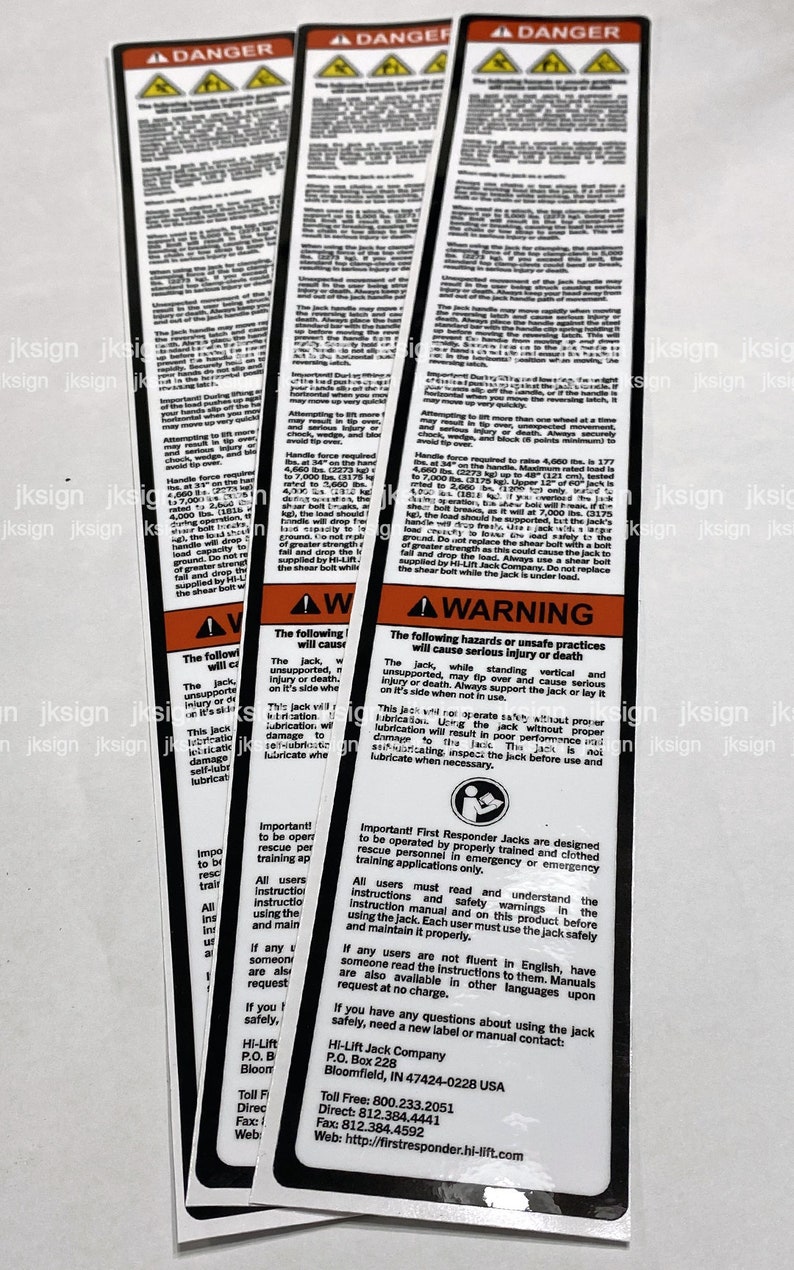 Safety Decal to Restore Your Hi-lift Jack Fits on All Models Off-road ...