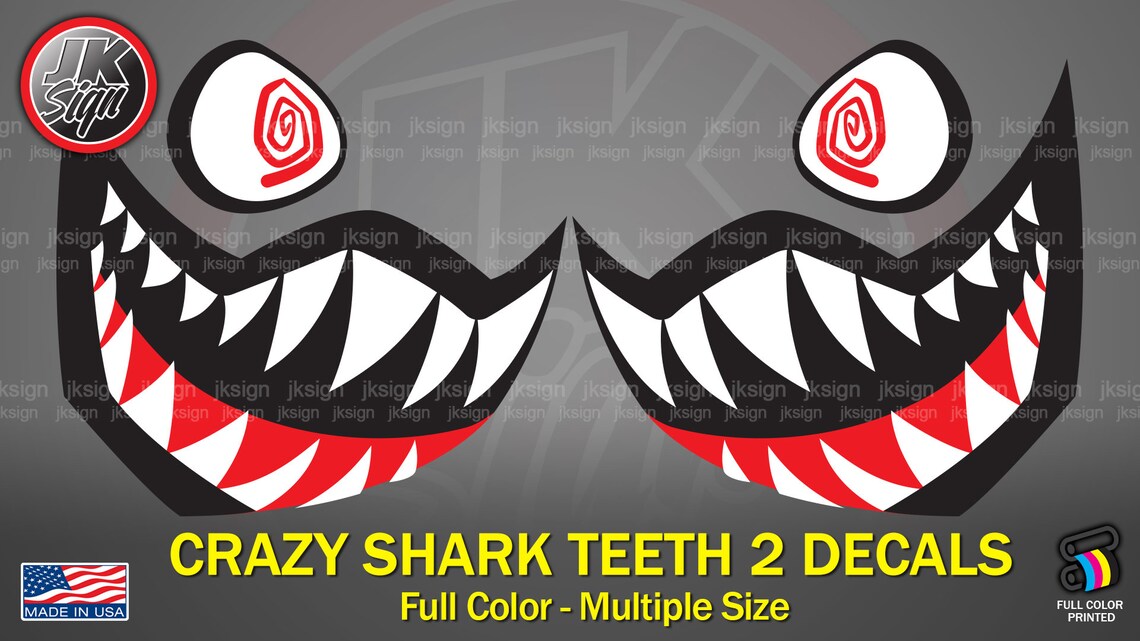 Crazy Angry Face Shark Teeth Decal 2 DECALS for Window - Etsy