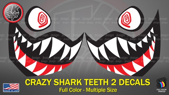 Crazy Angry Face Shark Teeth Decal 2 DECALS for Window | Etsy