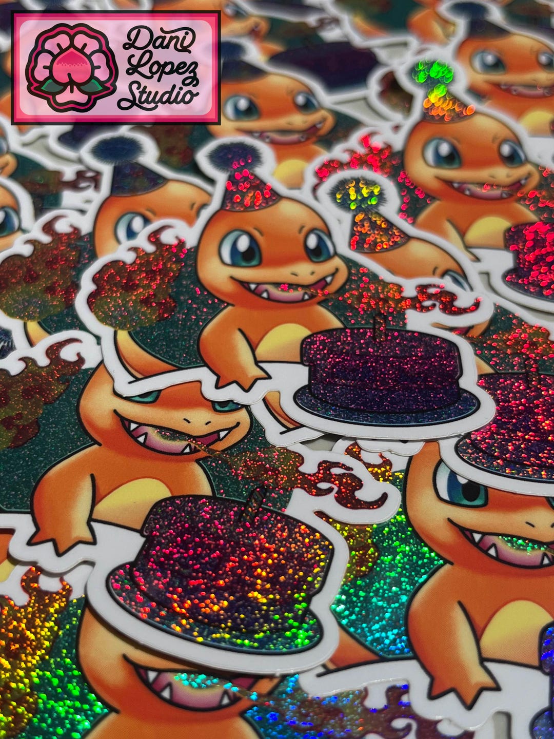 Birthday Charmander Pokemon Fan Art Pixie Dust Holographic Die Cut ...