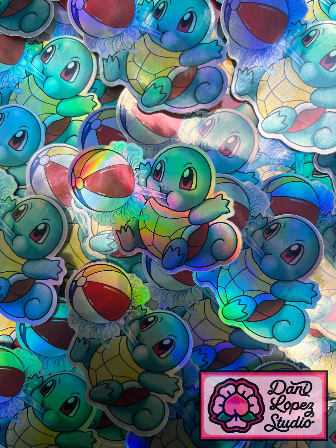 Beach Ball Squirtle Pokemon Fan Art All Over Holographic Die Cut ...
