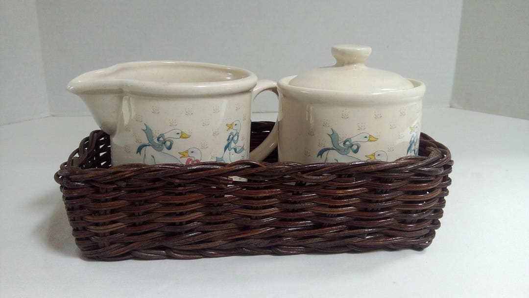 Vintage Geese Creamer and Sugar Bowl Set in Charming Wicker - Etsy