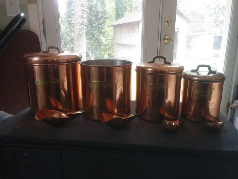 Vintage Copper Canister Set, Kitchen Cabin Storage, Rustic Farmhouse ...