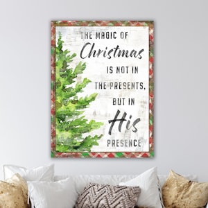Religious Christmas Decor Magic of His Presence Colorful Plaid Pine ...