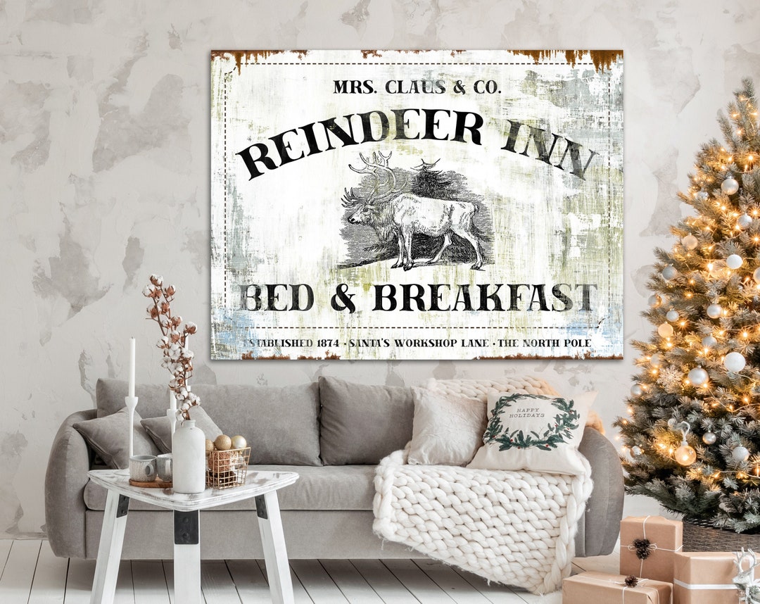 Rustic Christmas Sign, Reindeer Inn Bed & Breakfast Sign, Modern ...