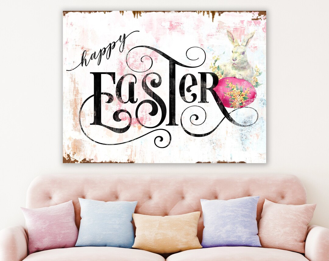 Modern Farmhouse Wall Decor Bunny Happy Easter Sign Rustic - Etsy