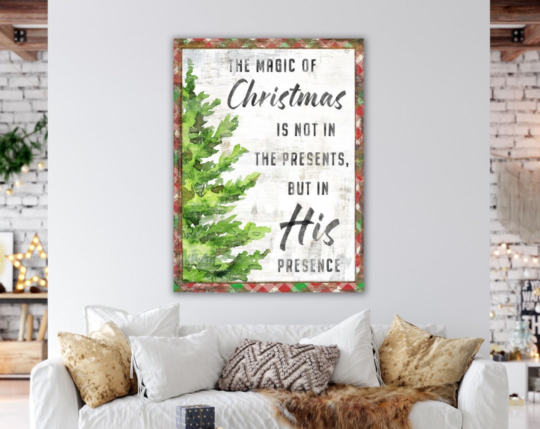 Religious Christmas Decor Magic of His Presence Colorful Plaid Pine ...