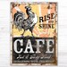 Rustic Rooster Rise & Shine Cafe Sign Farmhouse Wall Decor, Vintage ...