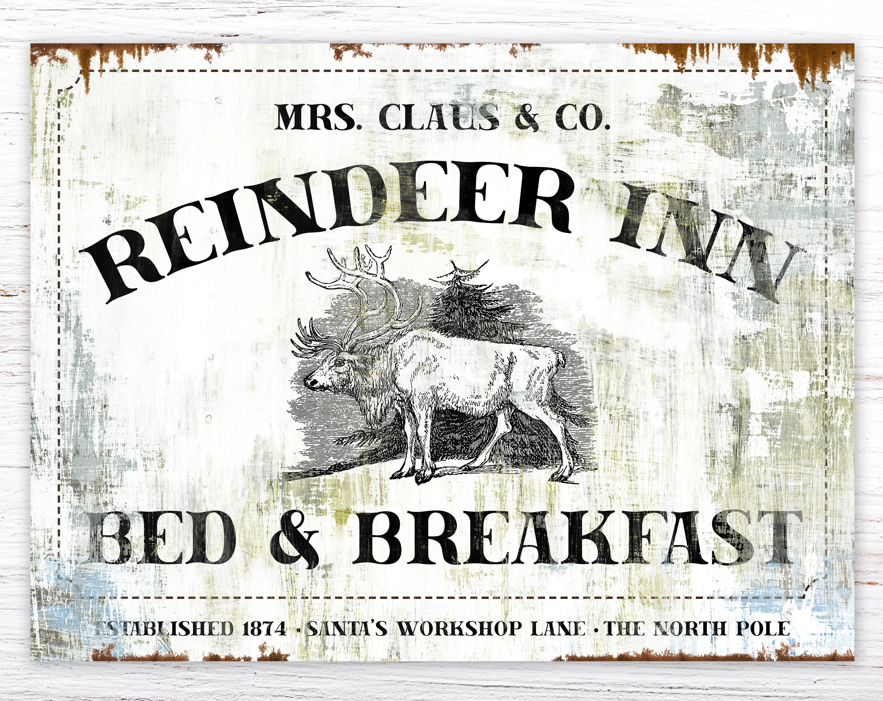 Rustic Christmas Sign Reindeer Inn Bed & Breakfast Sign | Etsy