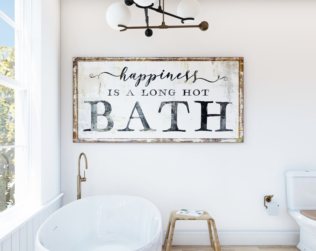 Happiness is a Long Hot Bath Sign Vintage Farmhouse Bathroom - Etsy