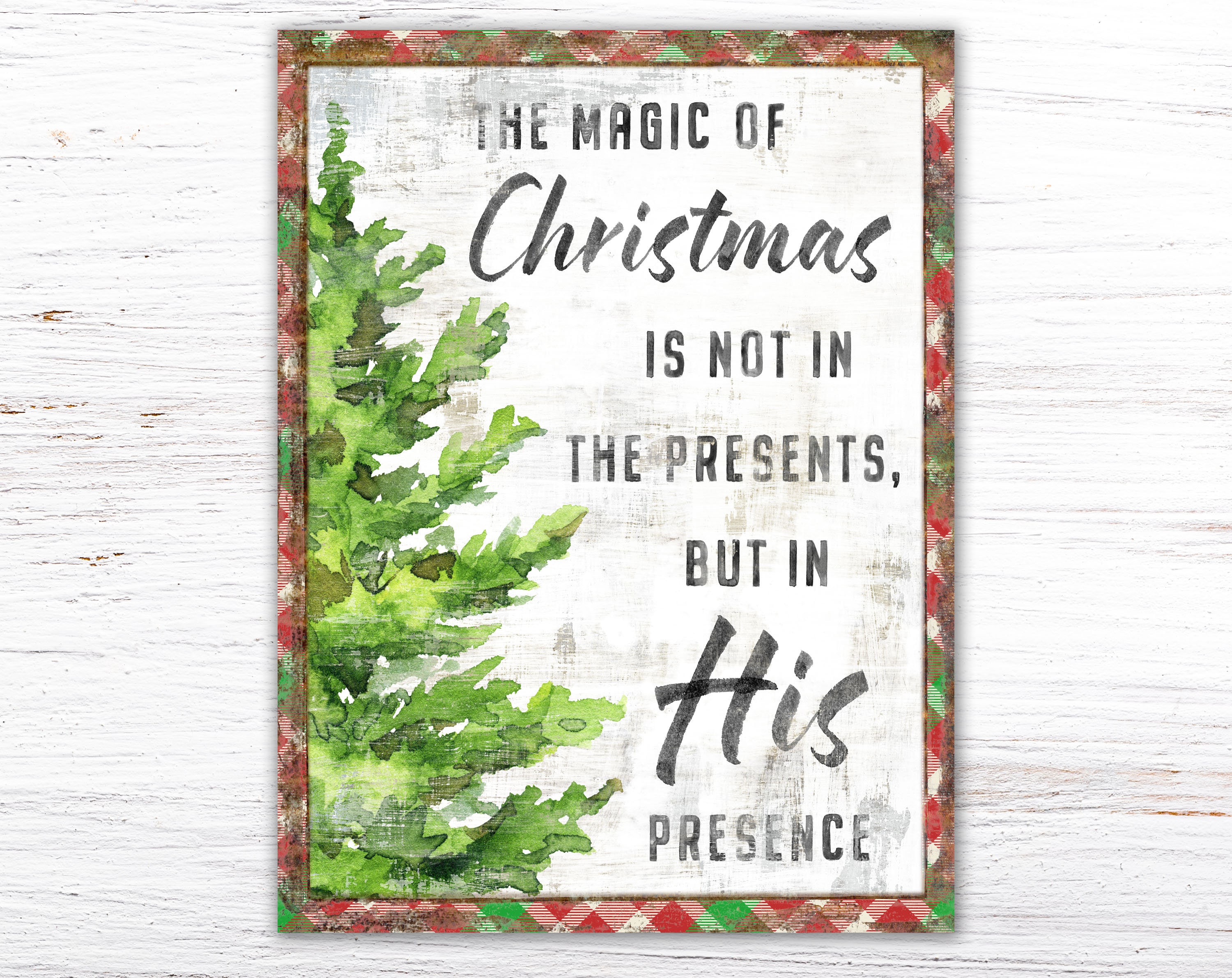 Religious Christmas Decor Magic of His Presence Colorful Plaid - Etsy