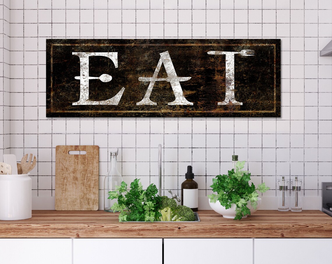Rustic Kitchen Wall Decor Distressed Eat Sign Canvas Art Print | Etsy