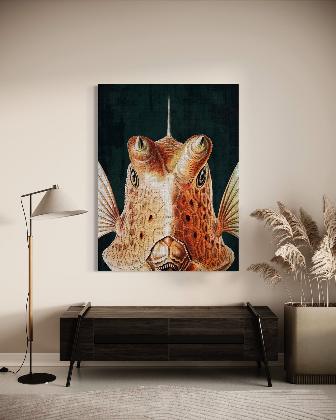 Orange Boxfish Deep Sea Creature Marine Life Artwork, Vintage Dark ...