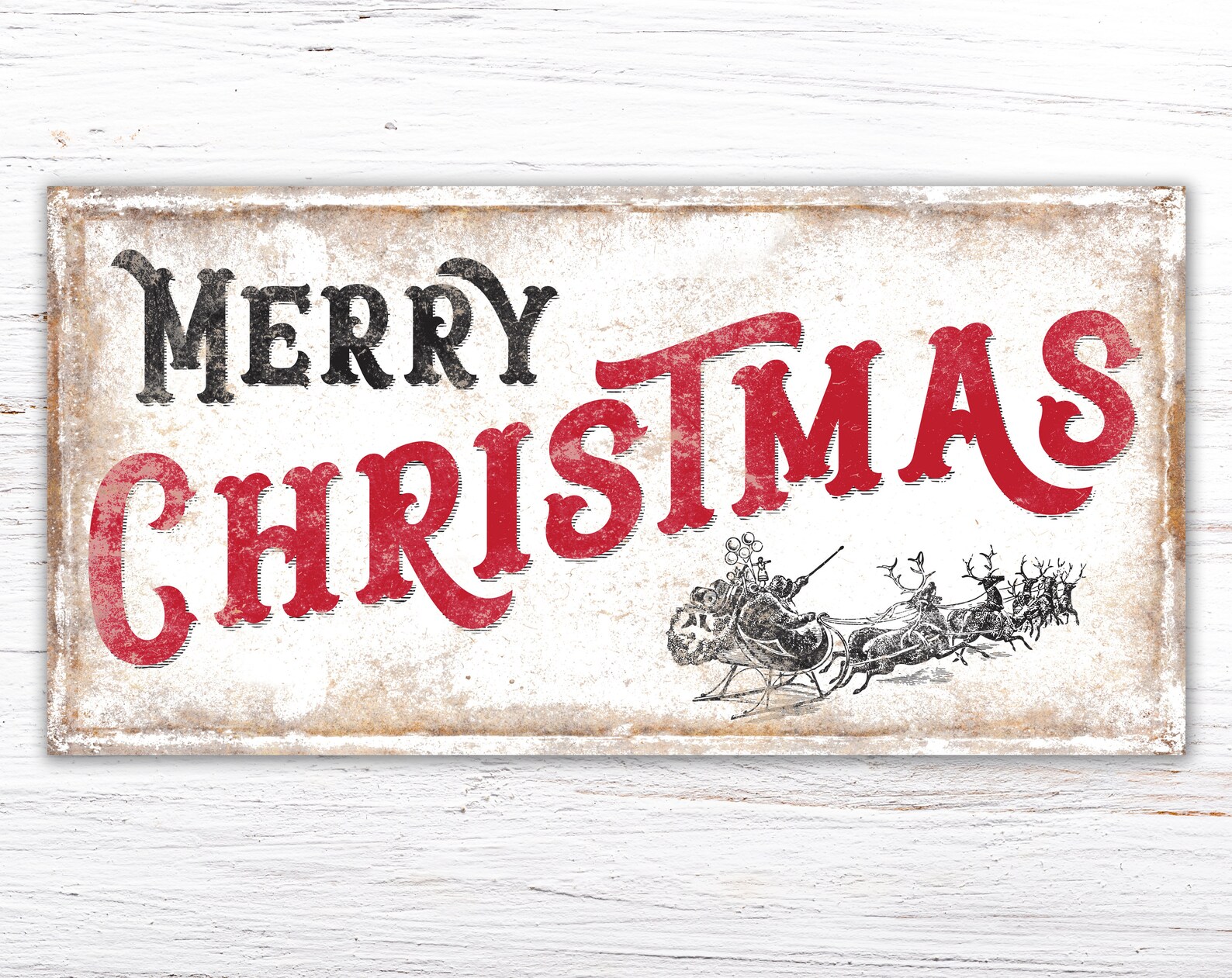 Large Rustic Merry Christmas Art Print Traditional Holiday - Etsy