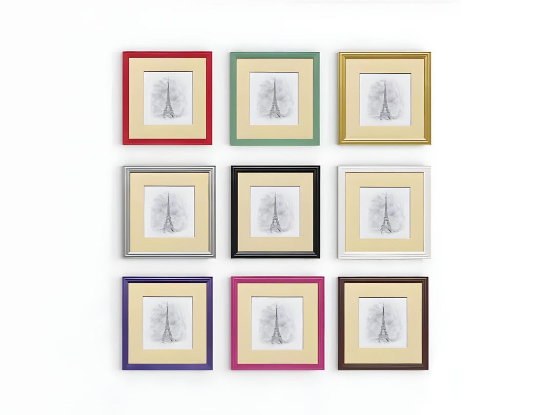 Antique Style Square Black Picture Frame / Ivory Mount Wood Effect ...
