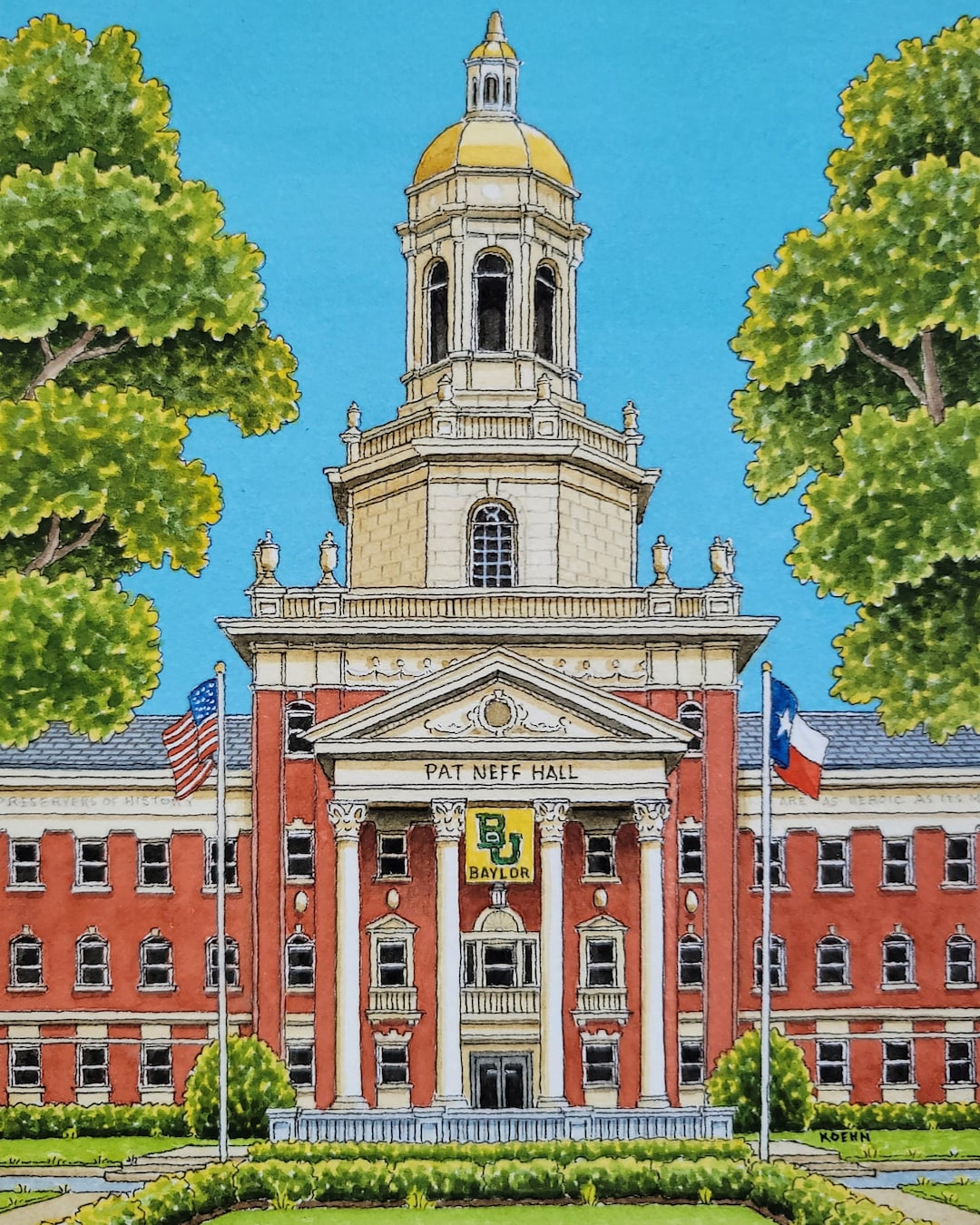 Baylor University. 5" X 7". Waco, Texas. Watercolor Painting. Art Print ...