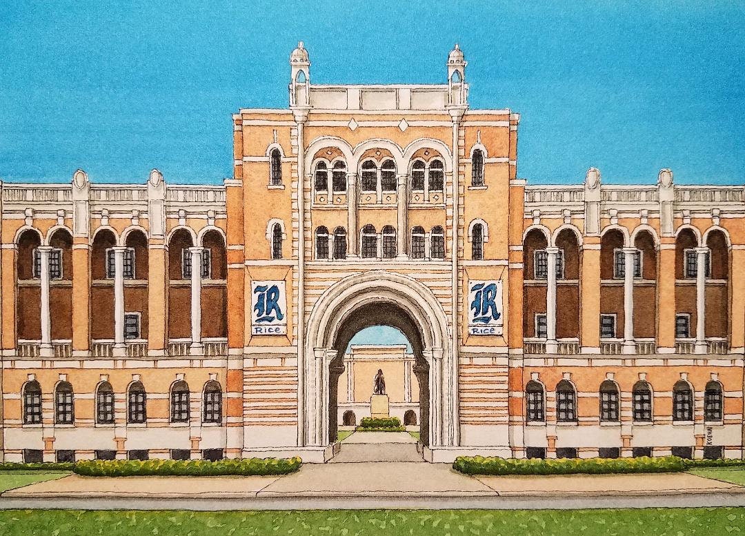 Rice University. 8.5" X 11". Lovett Hall. Houston Texas. Watercolor ...