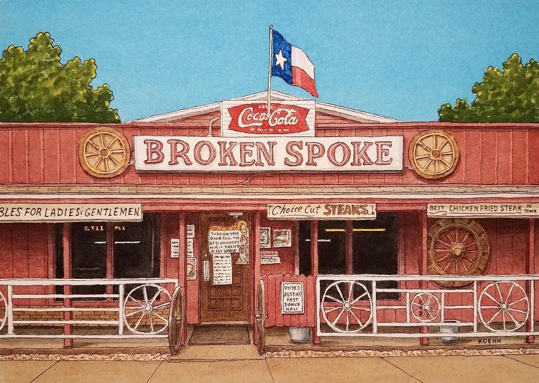 Broken Spoke. 5 X 7. Austin Texas. Watercolor - Etsy