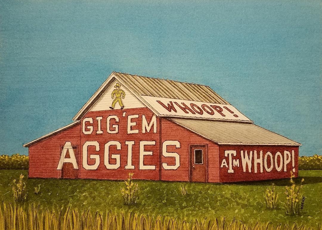 Aggie Barn. 5" X 7". Reagan, Texas. Watercolor Painting. Print. Texas A ...