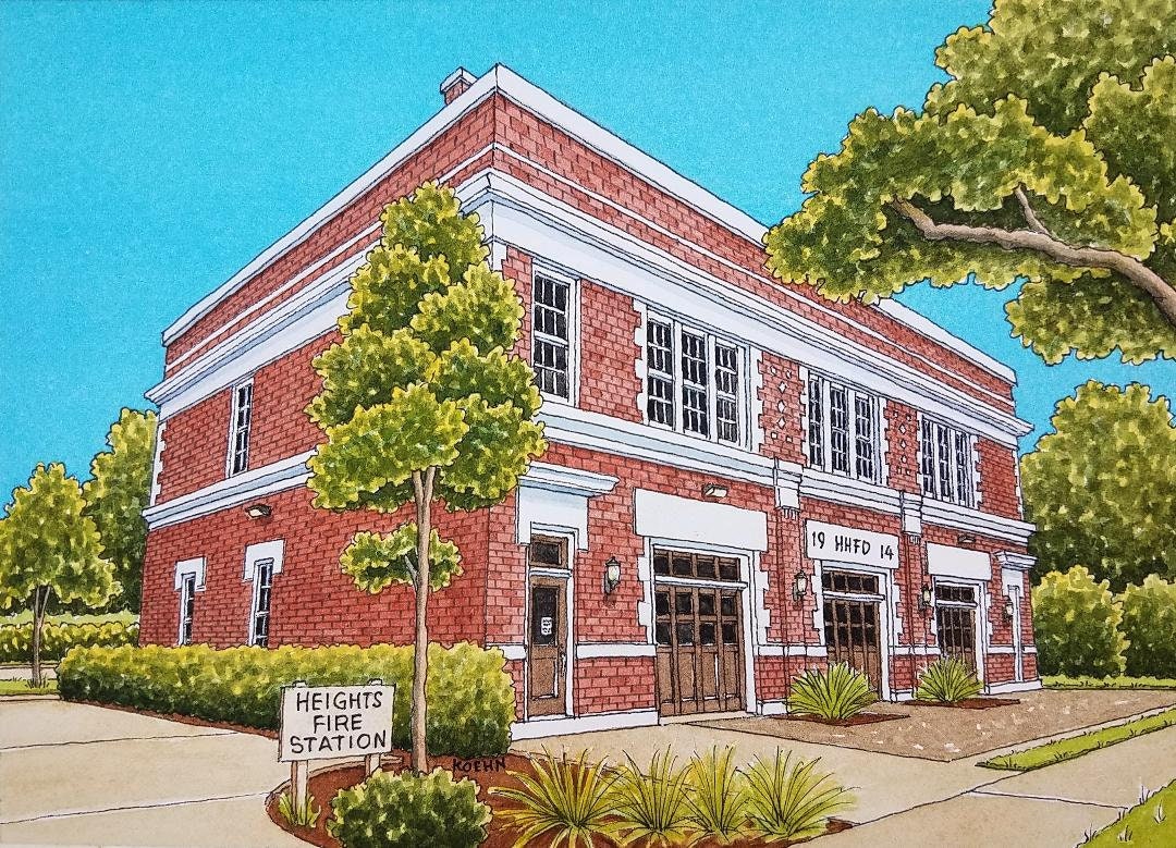 Heights Fire Station. 8.5" X 11". Houston Texas. Watercolor Painting ...