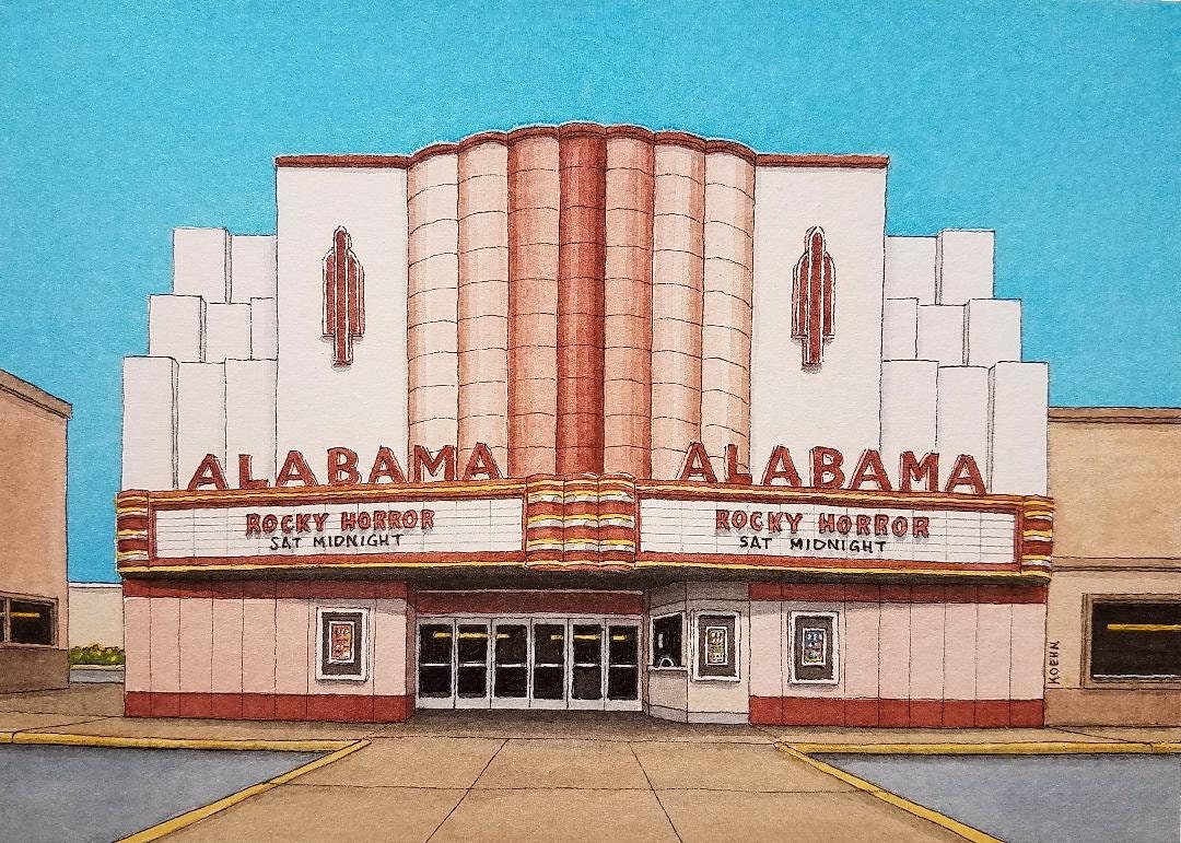 Alabama Theater. 8.5" X 11". Houston Texas. Watercolor Painting. Art ...