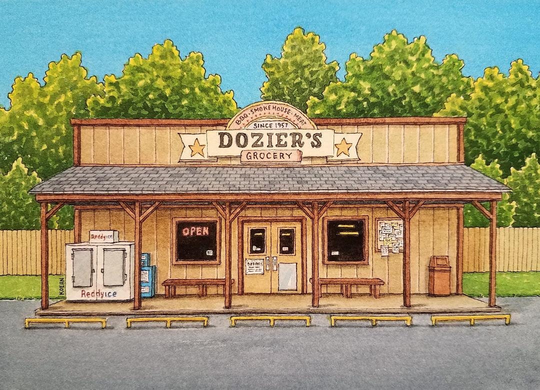 Dozier's BBQ. 8.5" X 11". Fulshear, Texas. Watercolor Painting. Art ...