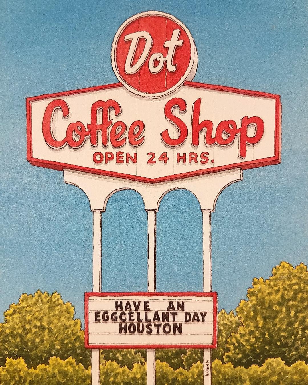 Dot Coffee Shop. 5" X 7". Houston, Texas. Watercolor Painting. Art ...