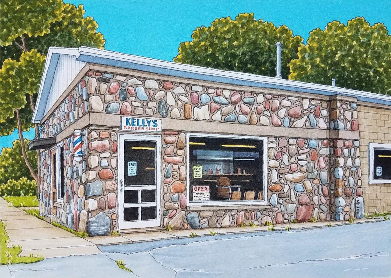 Kelly's Barber Shop. 5" X 7". Carson City, Michigan. Watercolor ...