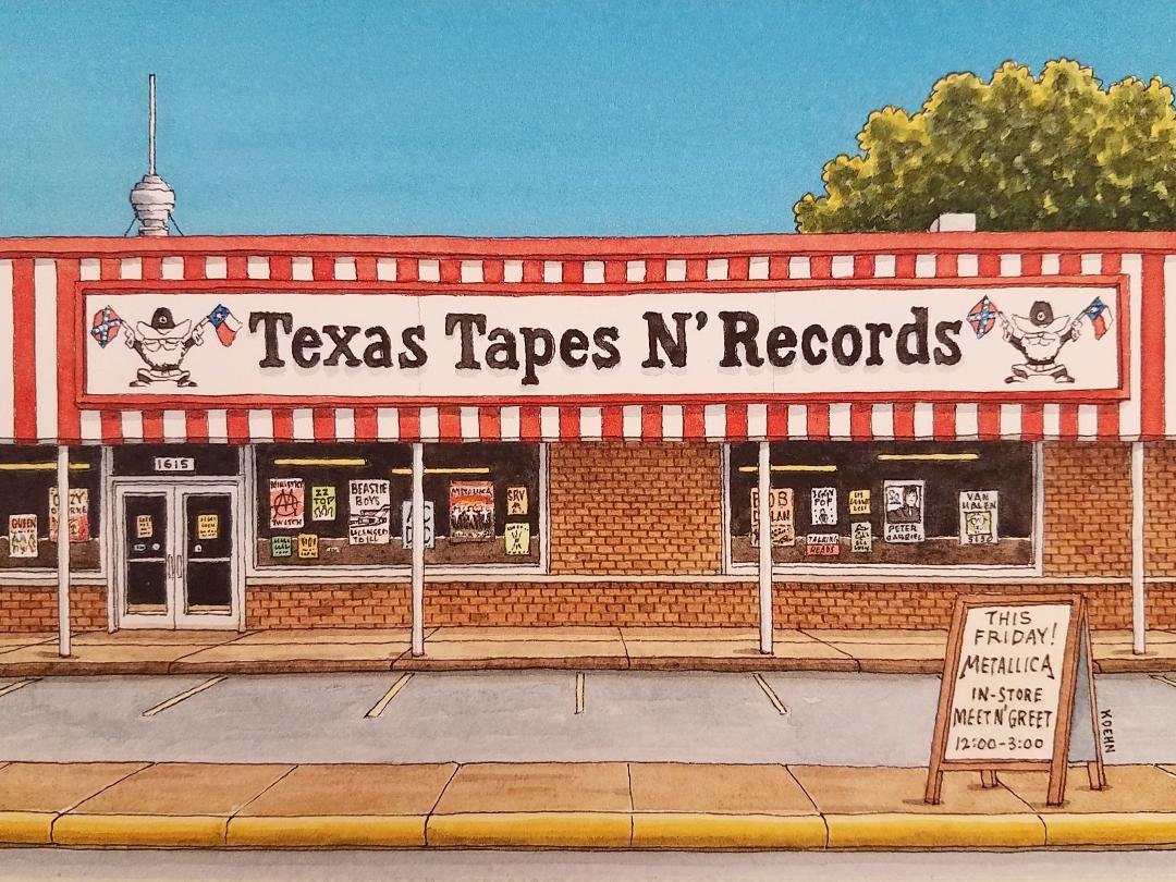 Texas Tapes N' Records. 8.5" X 11". Houston Texas. Watercolor Painting ...
