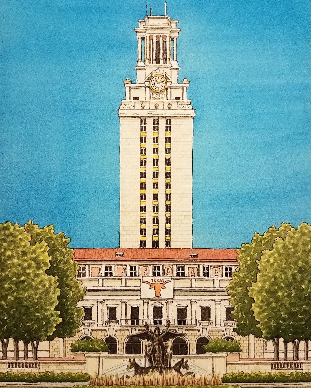 Baylor University. 5" X 7". Waco, Texas. Watercolor Painting. Art Print ...