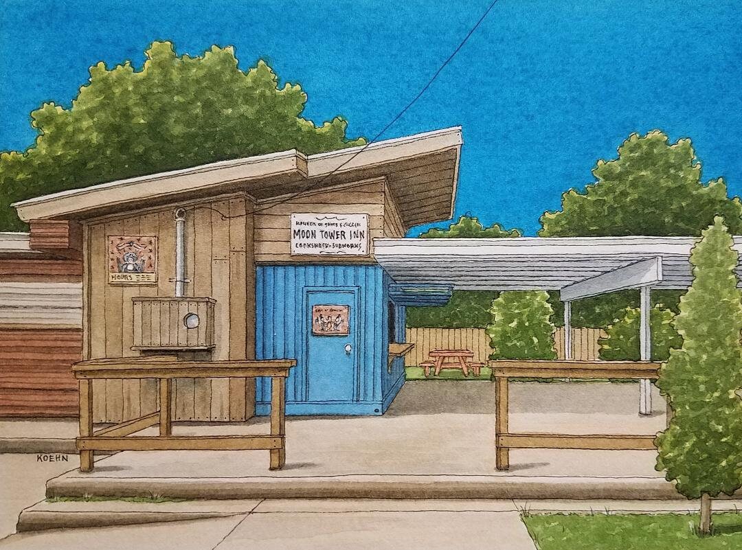 Moon Tower Inn. 8.5" X 11". Houston Texas. Watercolor Painting. Art ...