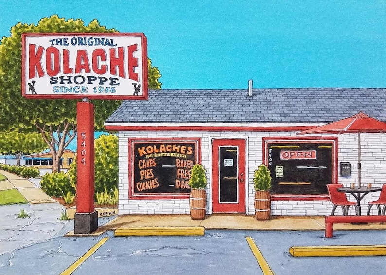 The Original Kolache Shoppe. 5" X 7". Houston Texas. Watercolor ...
