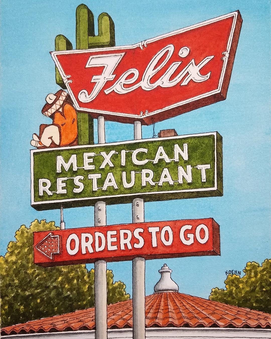 Felix Mexican Restaurant. 5" X 7". Houston Texas. Watercolor Painting ...