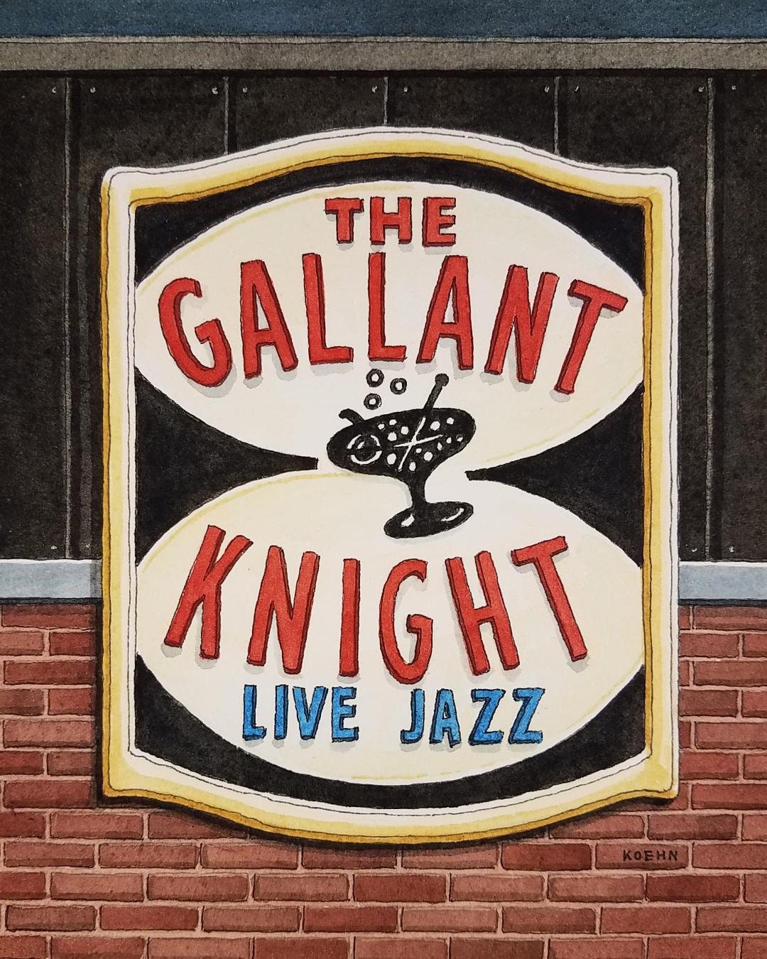 Gallant Knight. 5" X 7". Houston Texas. Watercolor Painting. Dive Bar ...