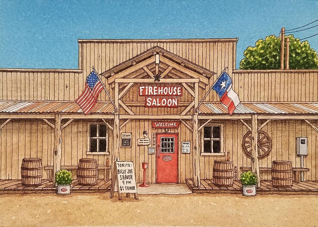 Firehouse Saloon. 8.5" X 11". Houston Texas. Watercolor Painting. Art ...