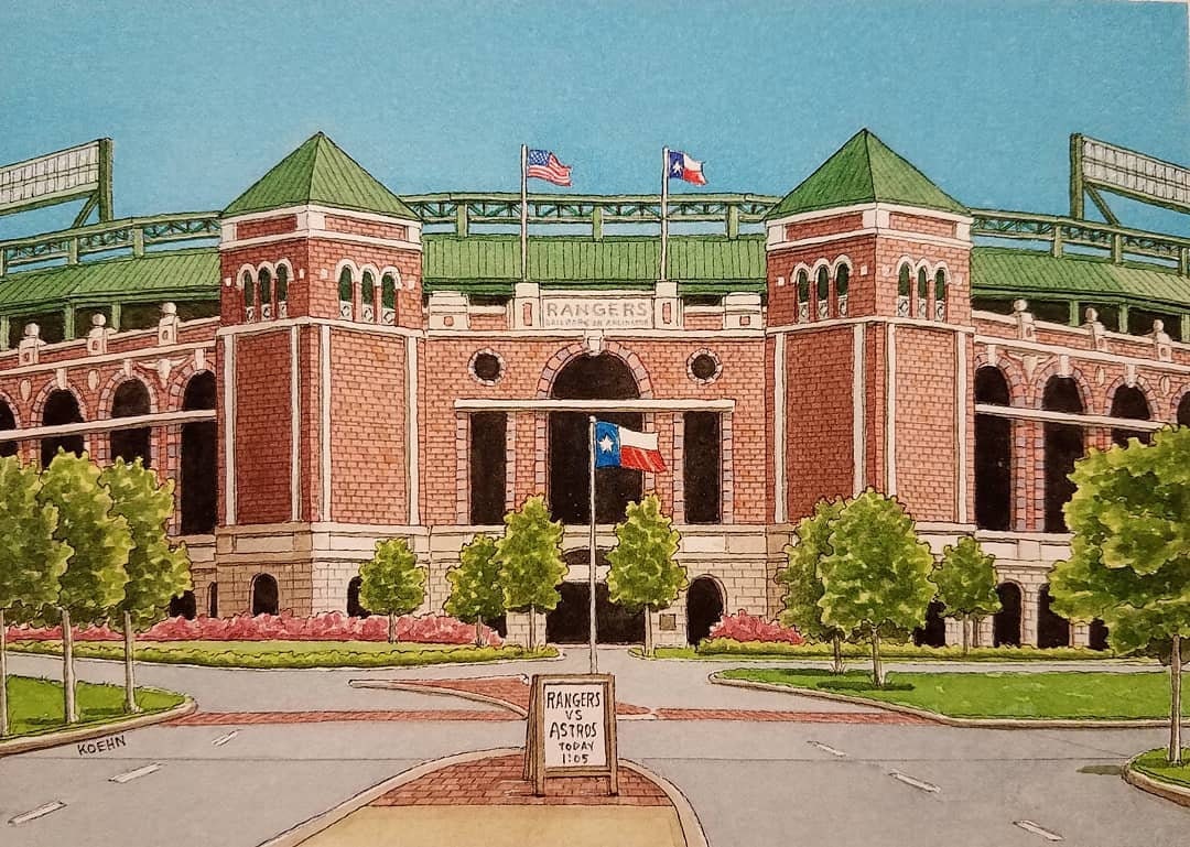 Rangers Ballpark. 8.5" X 11". Arlington Texas. Watercolor Painting. Art ...