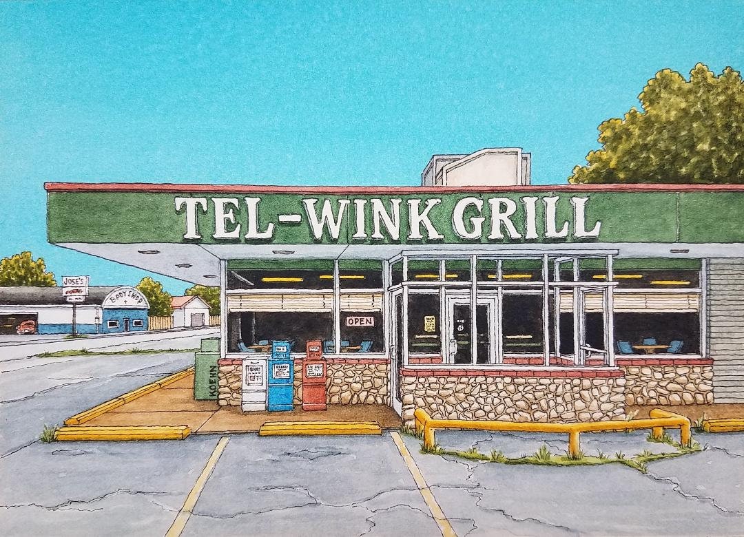 Tel-wink Grill. 8.5" X 11". Houston Texas. Watercolor Painting. Art ...
