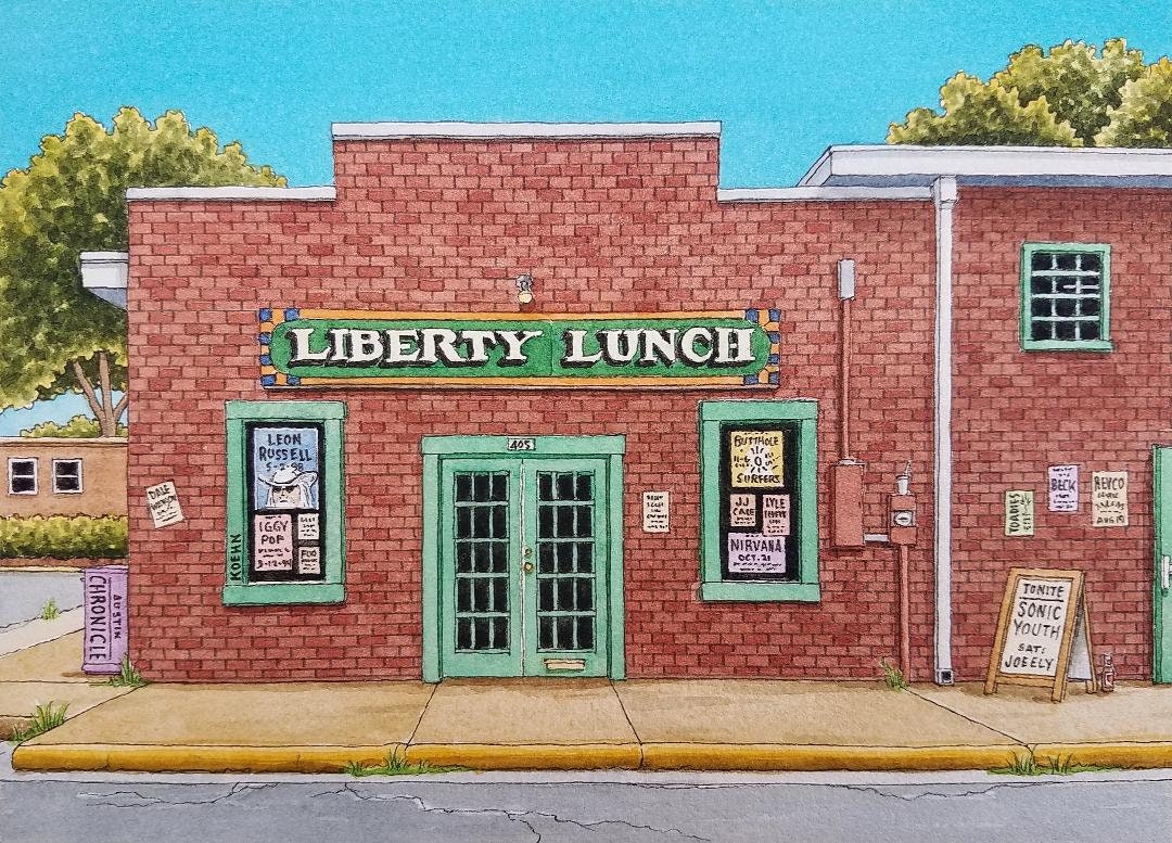 Liberty Lunch. 8.5" X 11". Austin Texas. Watercolor Painting. Art Print ...