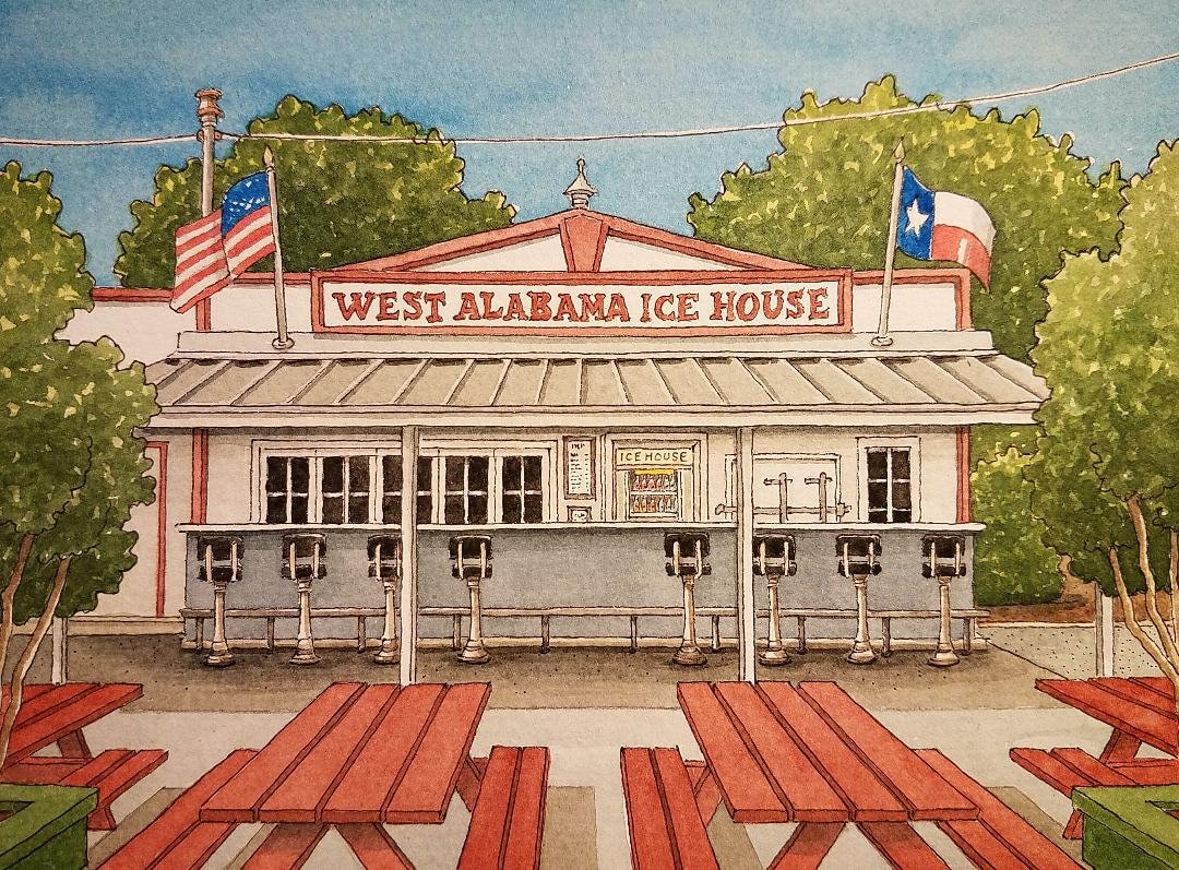 West Alabama Ice House. 8.5" X 11". Houston Texas. Watercolor Painting ...