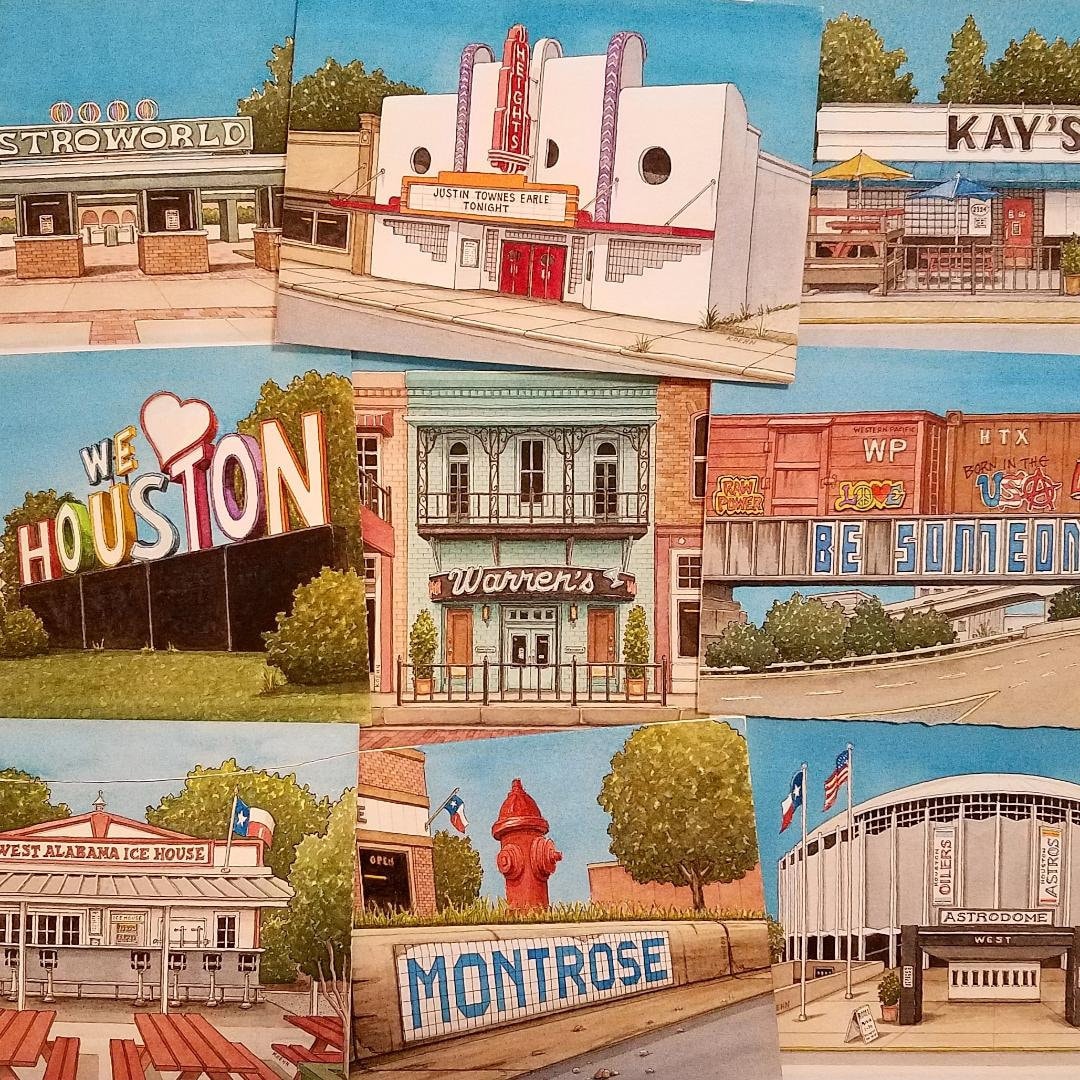Package Deal. Six Prints. 8.5" X 11". Houston Texas. Watercolor ...