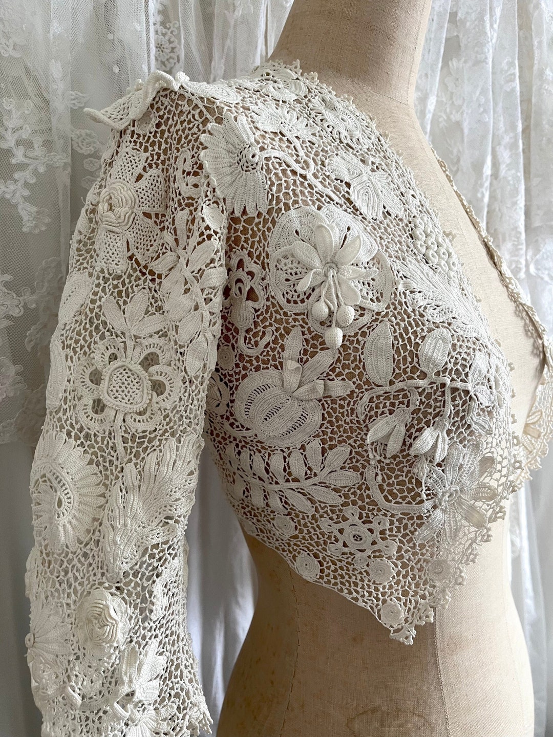 Rare Antique Irish Crochet Lace Cropped Shrug Jacket. Antique Wedding ...