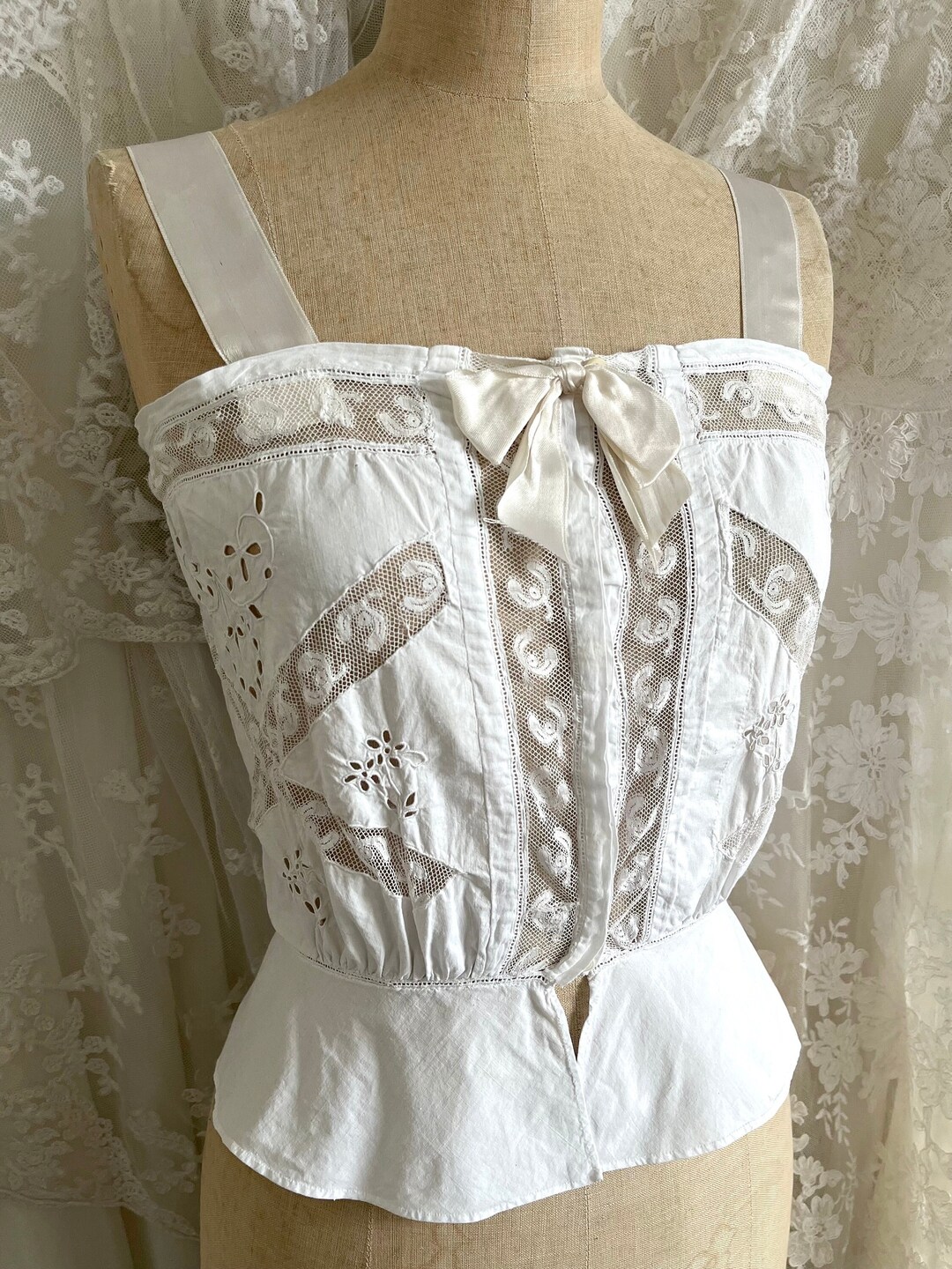 Antique Lace Trimmed Corset Cover Lace Ribbon Straps - Etsy