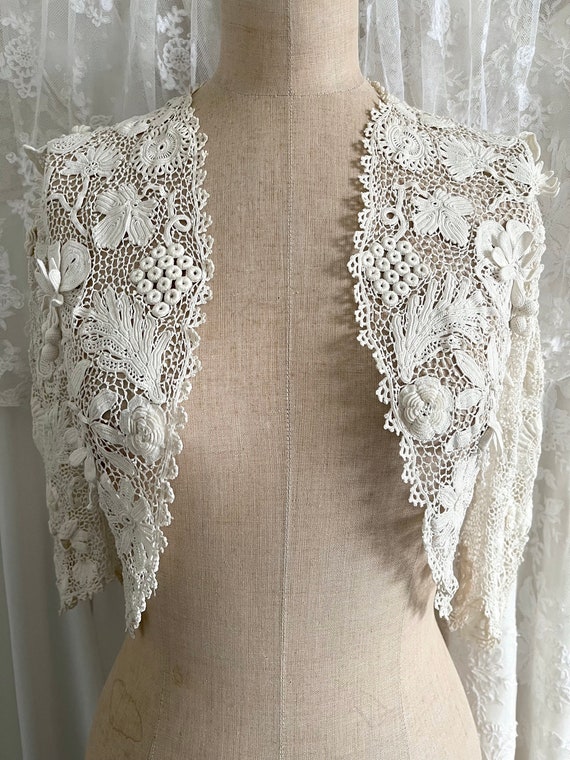 Rare Antique Irish Crochet Lace Cropped Shrug Jacket.… - Gem
