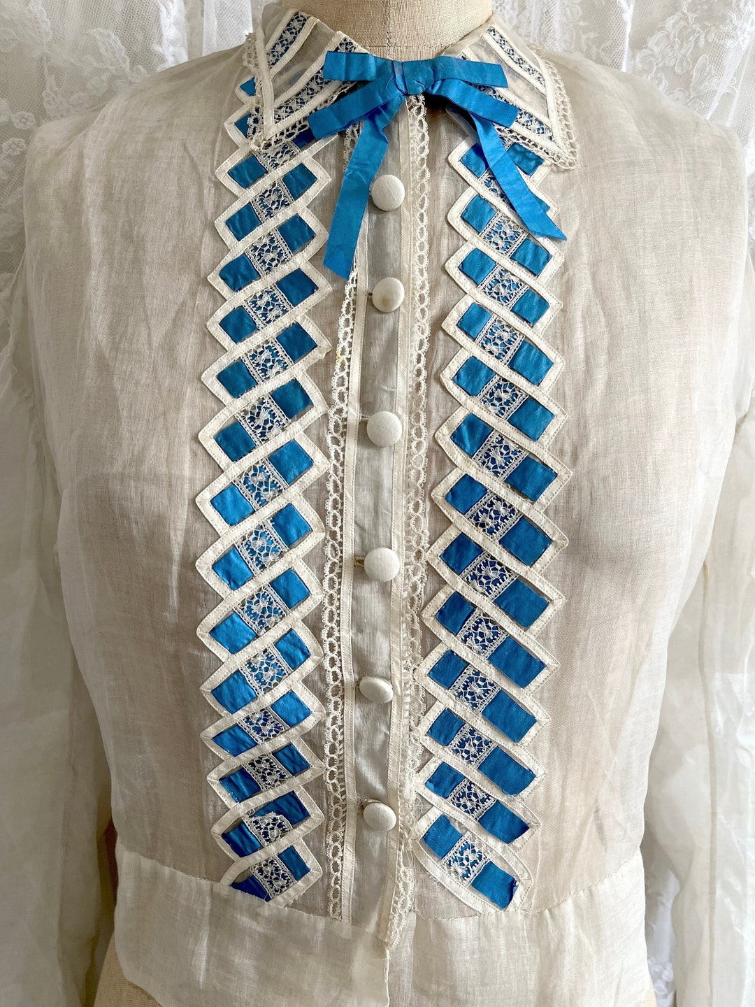 Rare Antique Victorian Blue Ribbon Organdy Blouse - Etsy