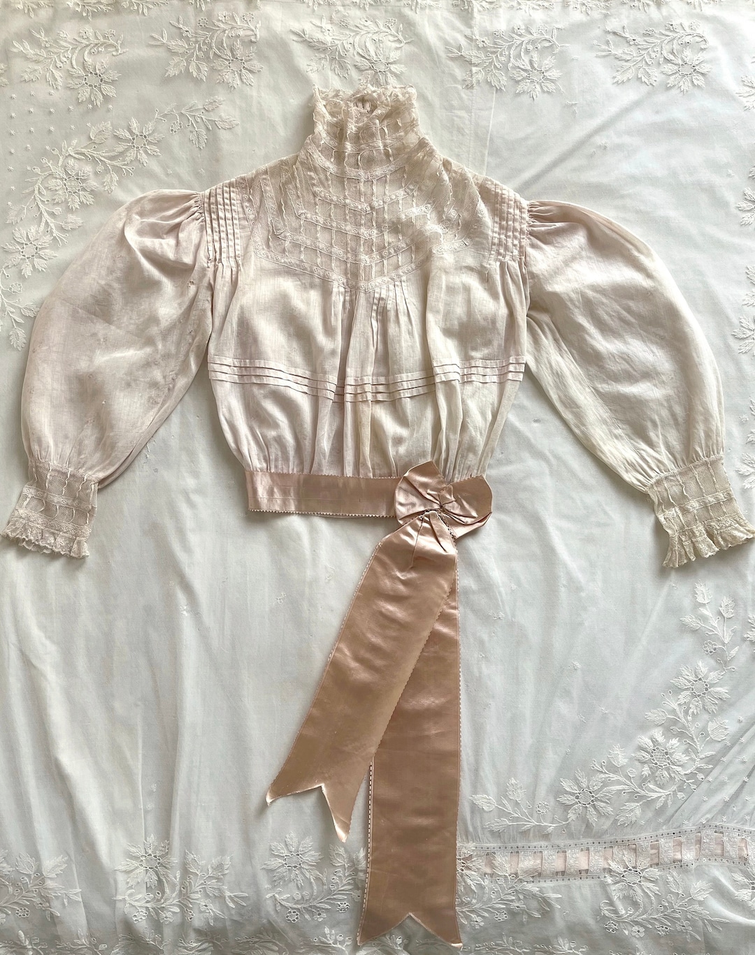 Antique Victorian Edwardian Pink Lace High Neck Bodice - Etsy